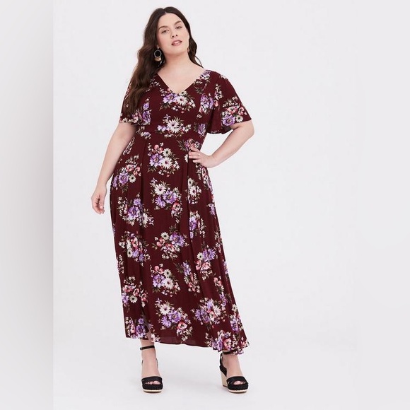 torrid | Dresses | Torrid Red Wine Floral Gauze Maxi Dress Size 1x ...